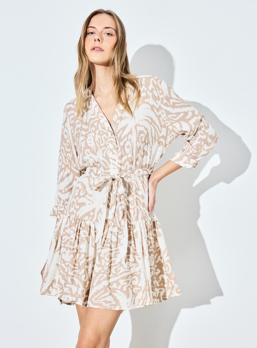 Vestido Fluido Mangas Tres Cuartos y Recogido Alaniz | Paris.cl